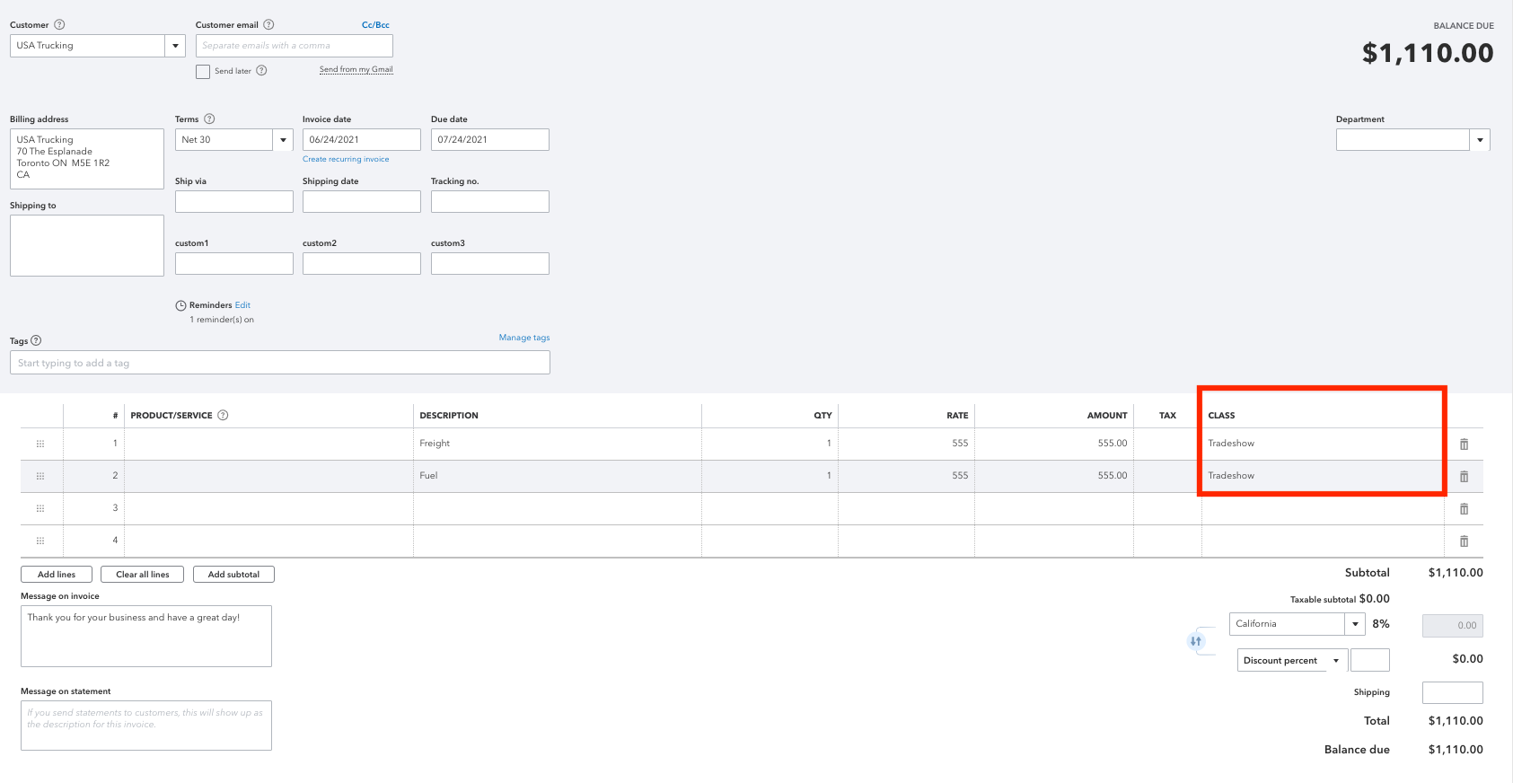 Quickbooks Online - Setting Up Invoice Class Tracking